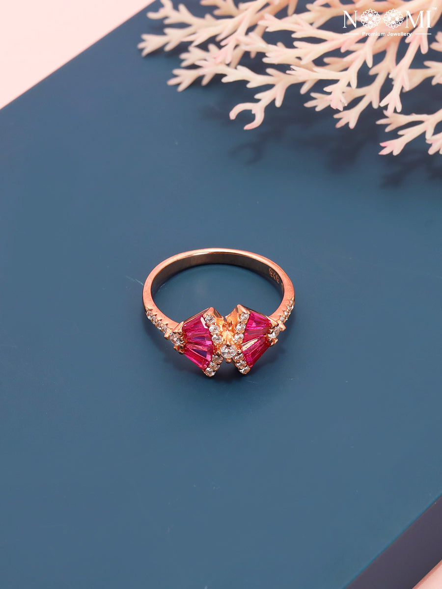 Rose Petal Ring in 925 Silver with Red Stone | Gold Plated Finish ...
